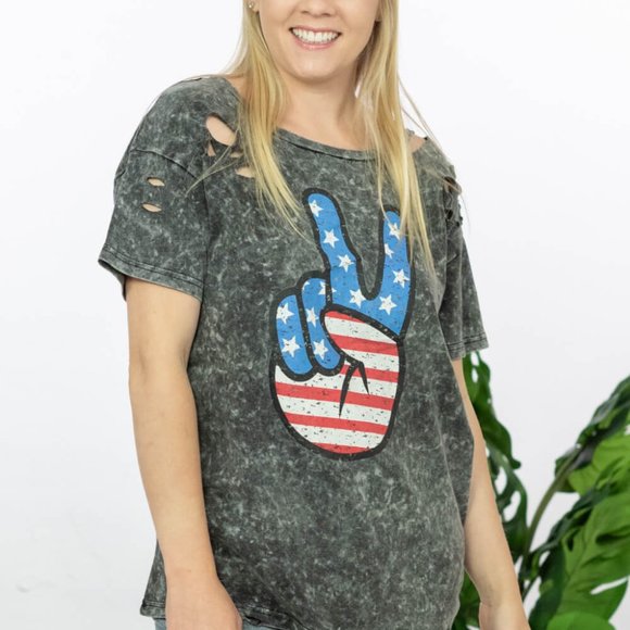 BiBi | Tops | Bibi Peace Love Usa Acid Wash Graphic Tee With Laser Cut ...